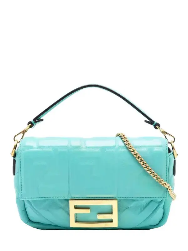 Fendi Mini Zucca Embossed Leather Baguette - Blue