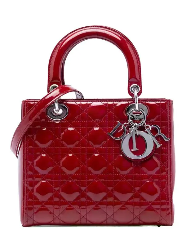Dior 2014 Medium Patent Cannage Lady Satchel - Red