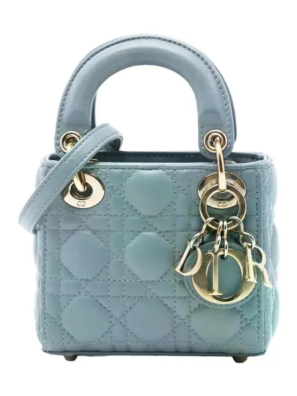 Dior 2022 Micro Lambskin Cannage Lady Satchel - Blue