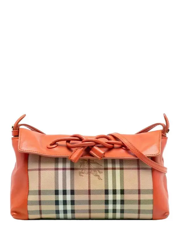 Burberry Haymarket Check Coated Canvas Leah Crossbody Bag - Orange