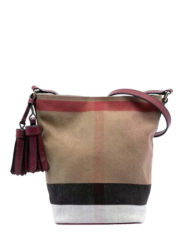 Burberry Mini Mega Check Ashby Tassel Bucket Bag - Brown