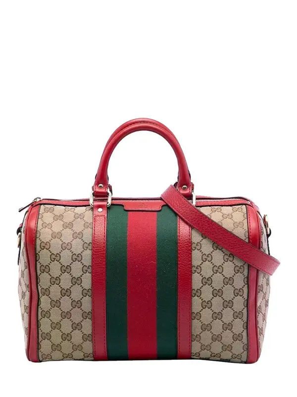 Gucci Medium Gg Canvas Web Joy Boston Bag Satchel - Red