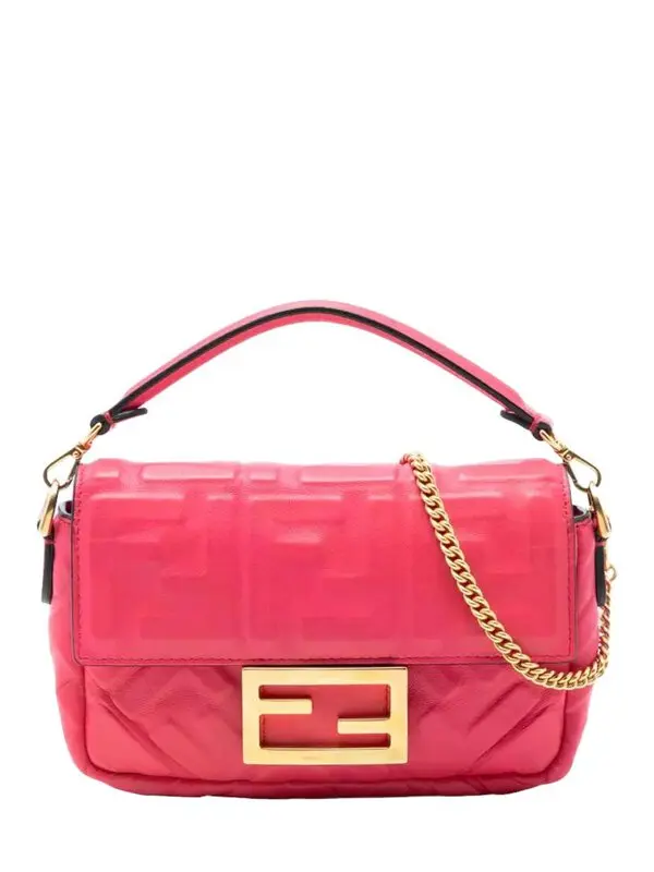 Fendi 2000-2010 Mini Zucca Embossed Leather Baguette Satchel - Pink