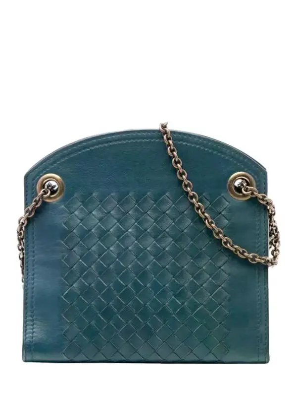 Bottega Veneta Nappa Intrecciato Chain Wallet Shoulder Bag - Blue