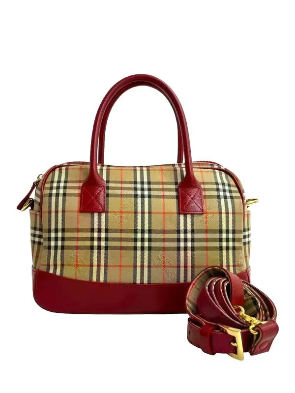 Burberry Haymarket Check Canvas Satchel - Red