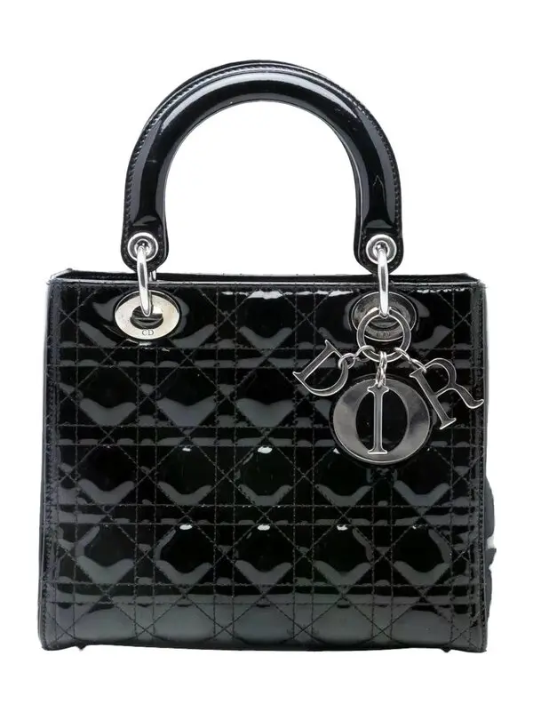 Dior 2010 Medium Patent Cannage Lady Satchel - Black