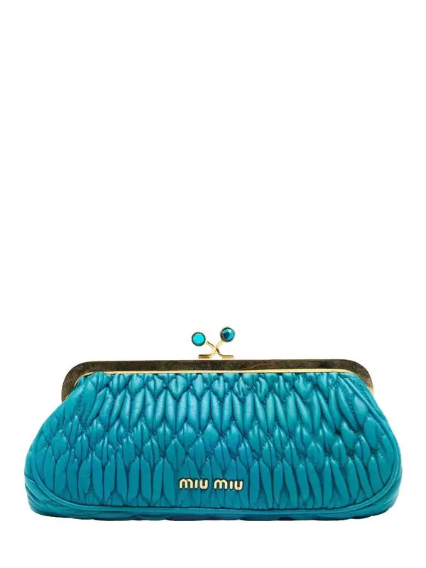 Miu Miu 2000-2010 Matelasse Nappa Kiss Lock Frame Clutch Bag - Blue
