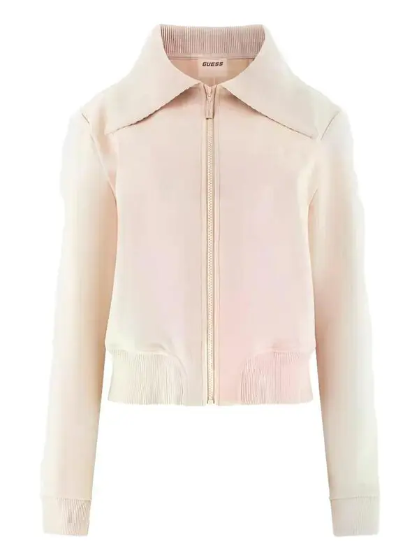 Guess Ribbed Collar Zip Sweater - Neutrals