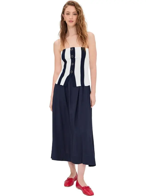 Moon River Tube Top Striped Detail Midi Dress - Navy/ivory