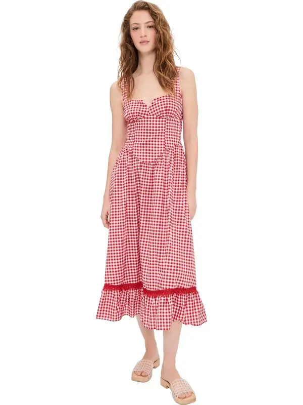 Peixoto Liam Gingham Checkered Midi Dress - Sriracha Gingham