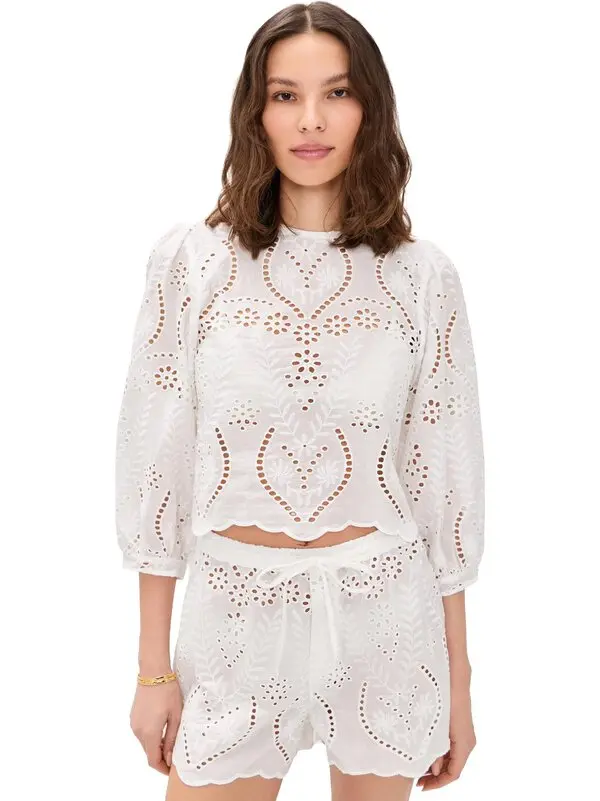 Natalie Martin Lisa Eyelet Top - Athena Embroidery Salt