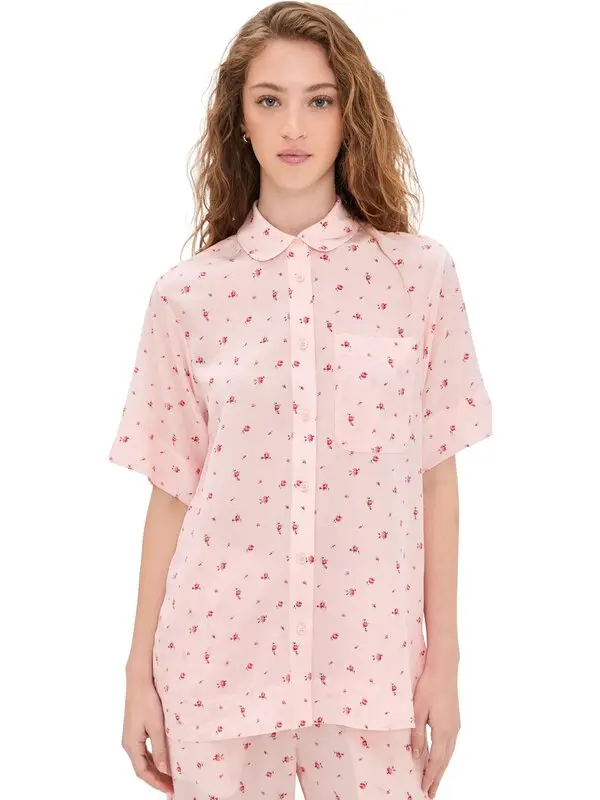 LEE MATHEWS Short Sleeve Silk Shirt - Blush