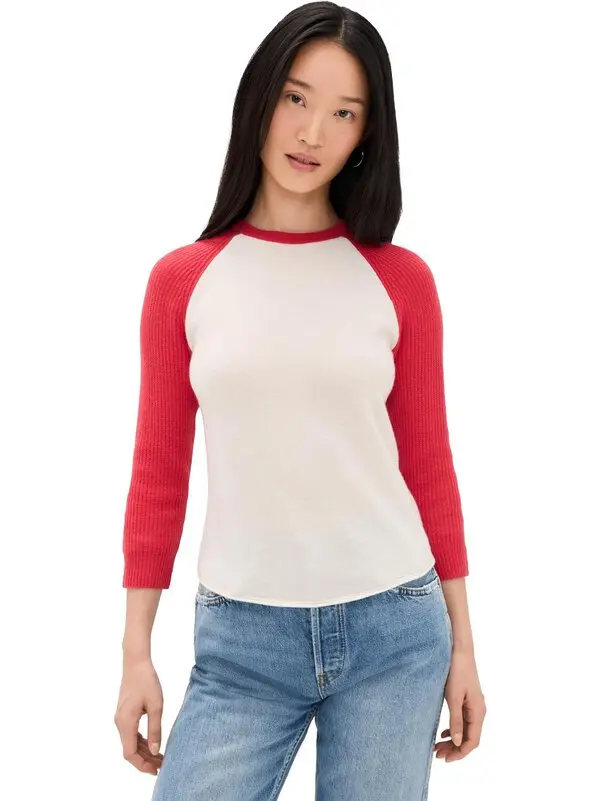Guest In Residence Cashmere Baseball Tee - Cream/scarlet