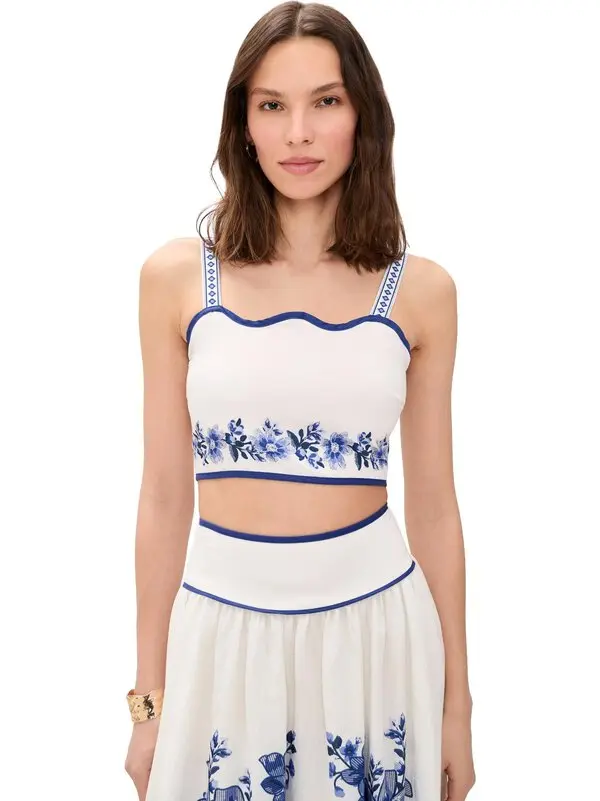 Moon River Floral Print Crop Top - Off White Multi