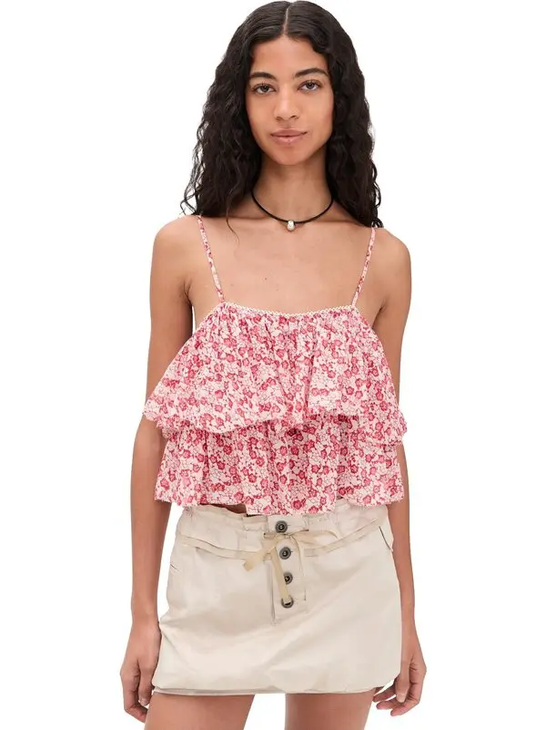 Isabel Marant Floral Print Ruffle Top - Red