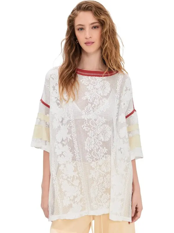 Free People Lace Tee - Clean Ivory Combo