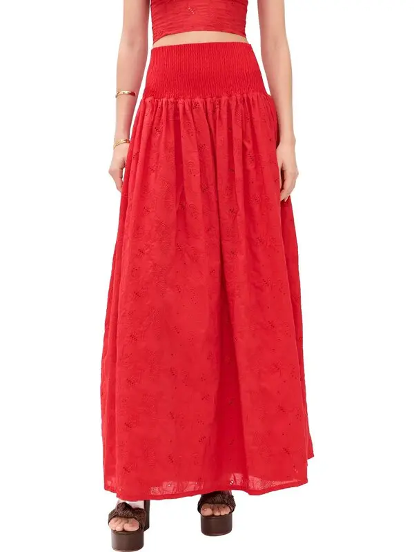 THE LULO PROJECT The Drift Skirt - Koel Eyelet Bird Red
