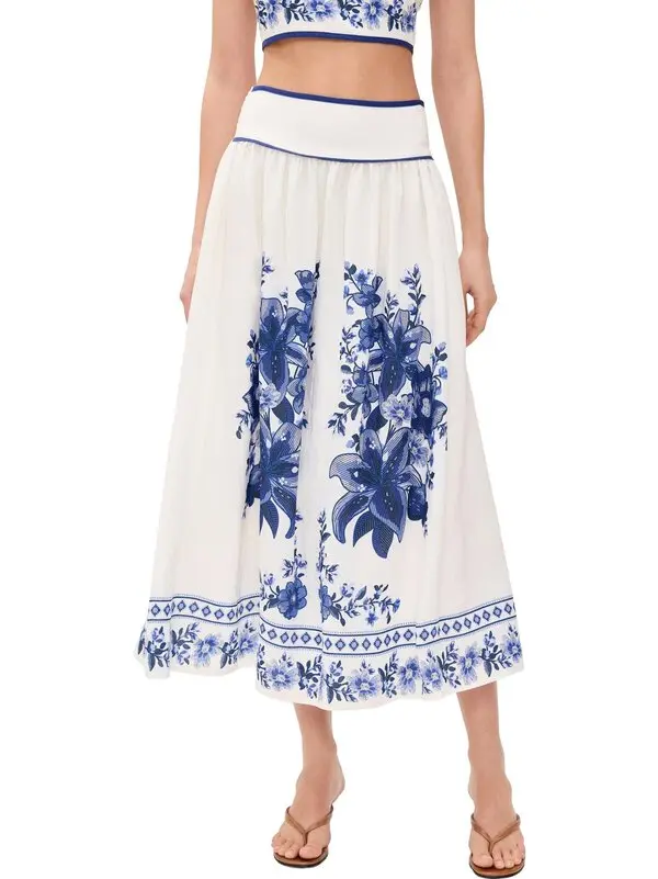 Moon River Floral Midi Skirt - Off White Multi