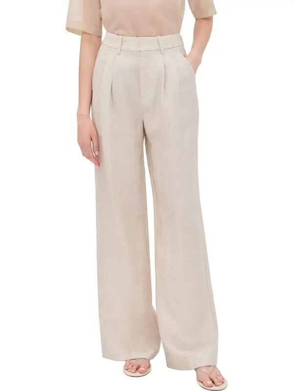 Good American Linen Blend Wide Leg Trousers - Oat