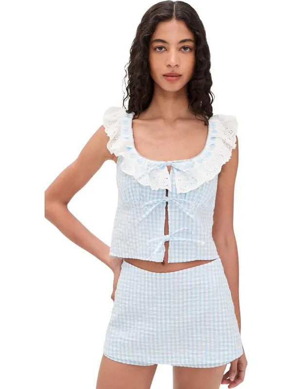 For Love & Lemons Bradford Gingham Top - Blue
