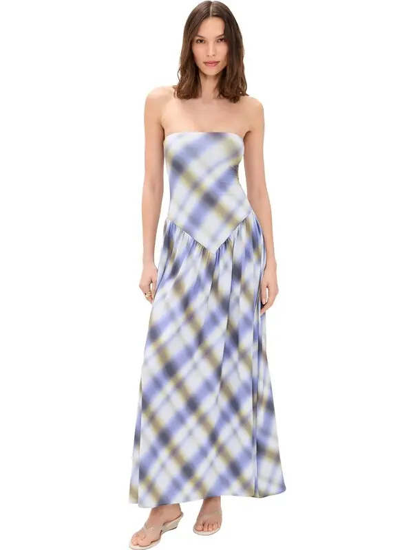 RESA Strapless Plaid Midi Dress - Blur
