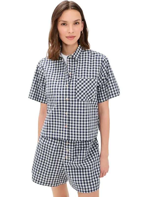 Marine Layer Jordie Poplin Shirt - Navy/white Gingham