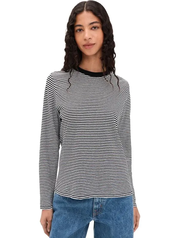 Clare V. Mini Stripe Long Sleeve Tee - Black/cream