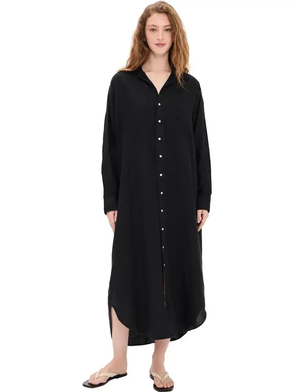 Frank & Eileen Button-up Shirt Dress - Black Linen