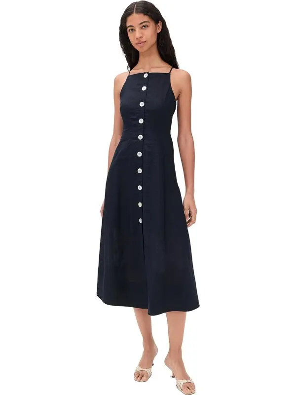 Veronica Beard Georges Linen Midi Dress - Navy