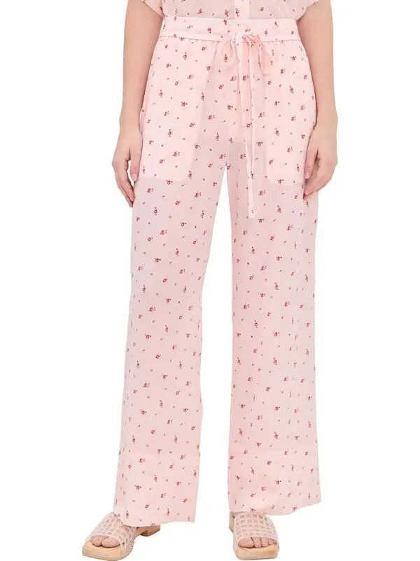 LEE MATHEWS Relaxed Silk Floral Print Pants - Blush