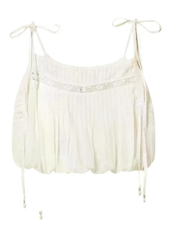 TWINSET Lace Tie-shoulder Cropped Top - White