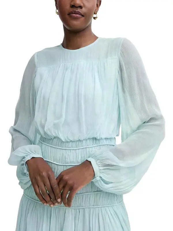 TWINSET Long Crépon Dress With Raised Motif - Blue