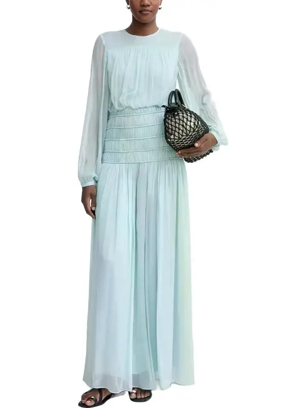 TWINSET Long Crépon Dress With Raised Motif - Blue