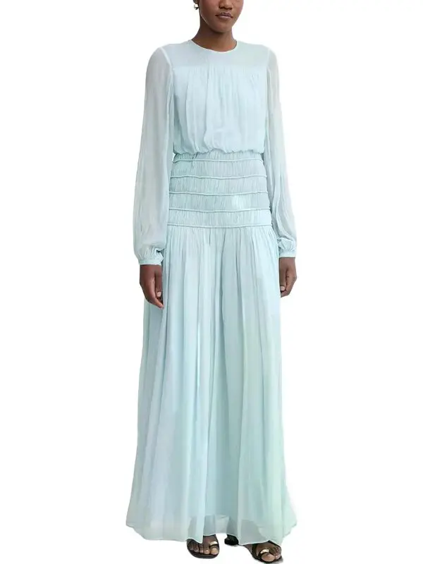 TWINSET Long Crépon Dress With Raised Motif - Blue