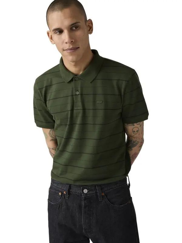 LEVI'S Slim Housemark Polo Shirt - Landon Stripe Duffel