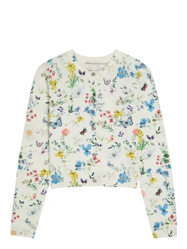 Alice + Olivia Floral Print Stretch-cotton Cardigan - Multicoloured