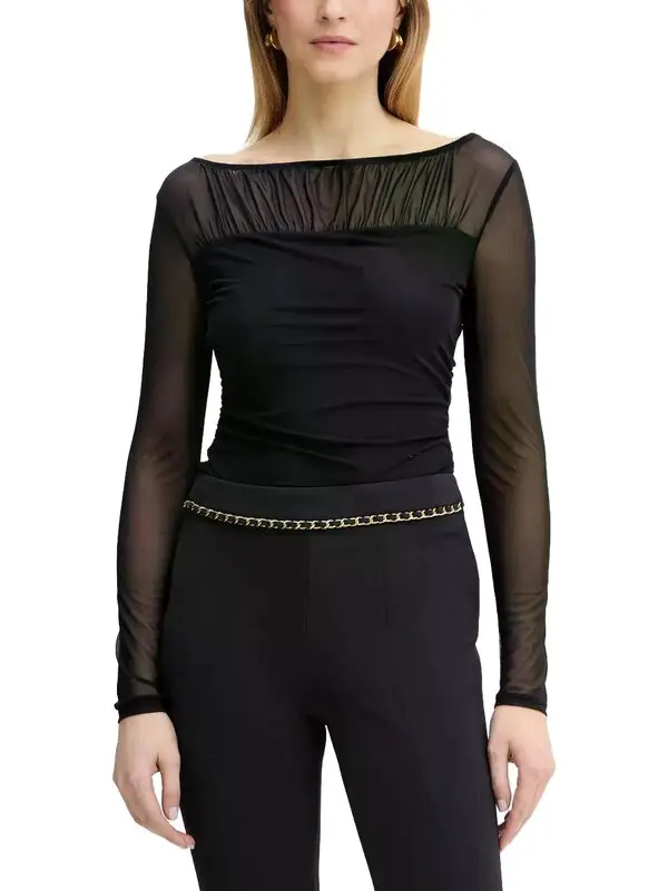 Guess Kadelyn Gathered-detail Long-sleeve Top - Black