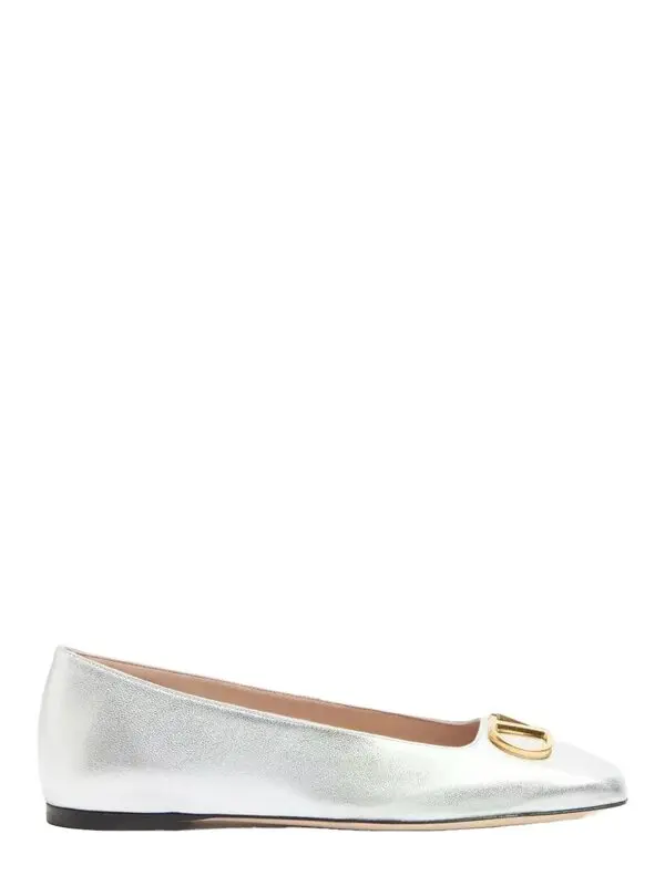 Valentino Garavani Vlogo Signature Ballerinas In Laminated Nappa Leather - Silver