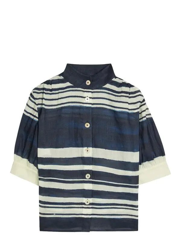 Veronica Beard Striped Ramie Shirt - Navy