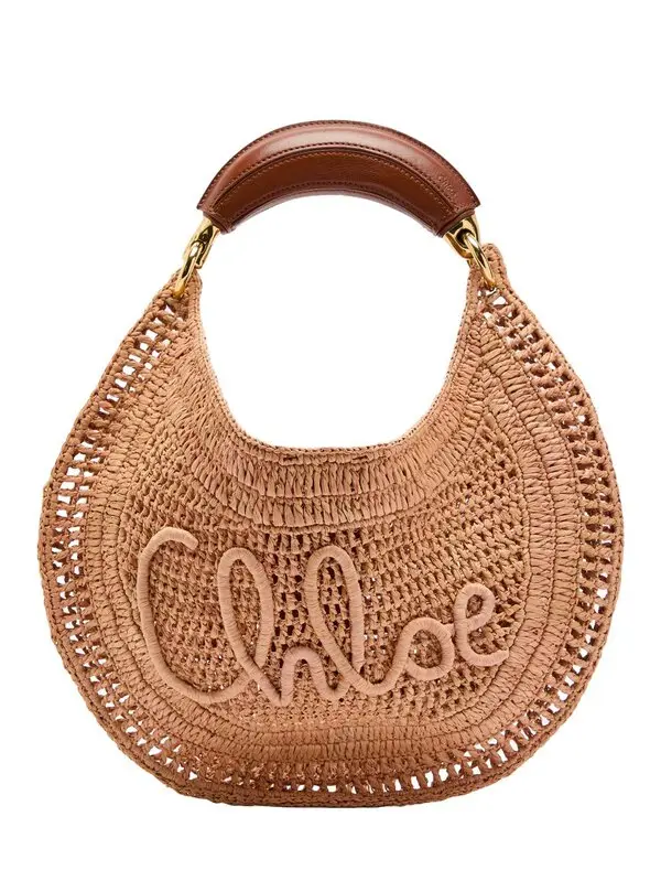 Chloé Raffia Shoulder Bag With Logo - Pink