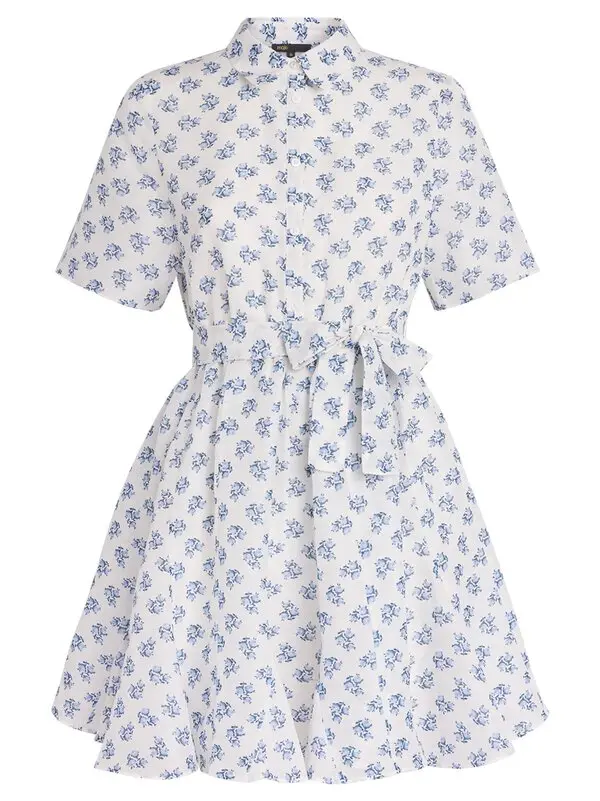 Maje Linen-blend Floral Print Mini Shirt Dress - Blue