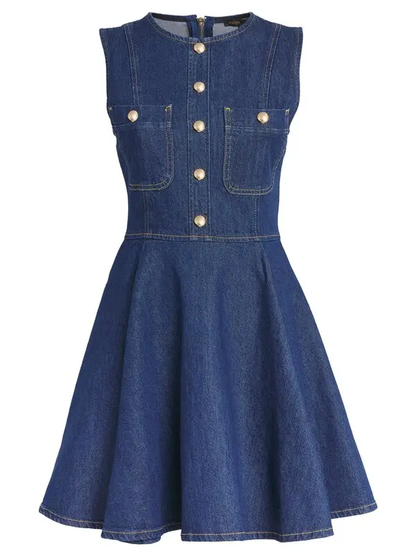 Maje Denim Flared Mini Dress - Blue