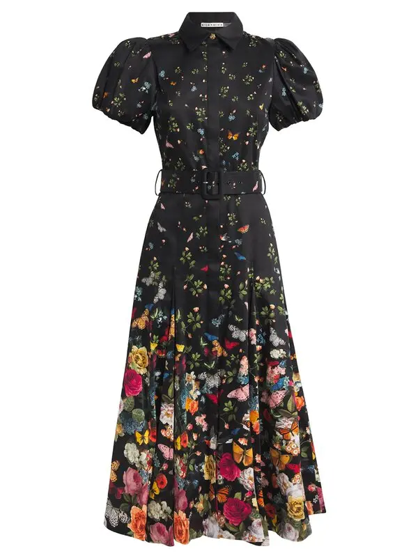 Alice + Olivia Cotton-blend Floral Henrietta Midi Dress - Black