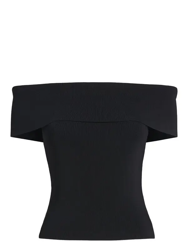 Maje Rib-knit Off-the-shoulder Top - Black