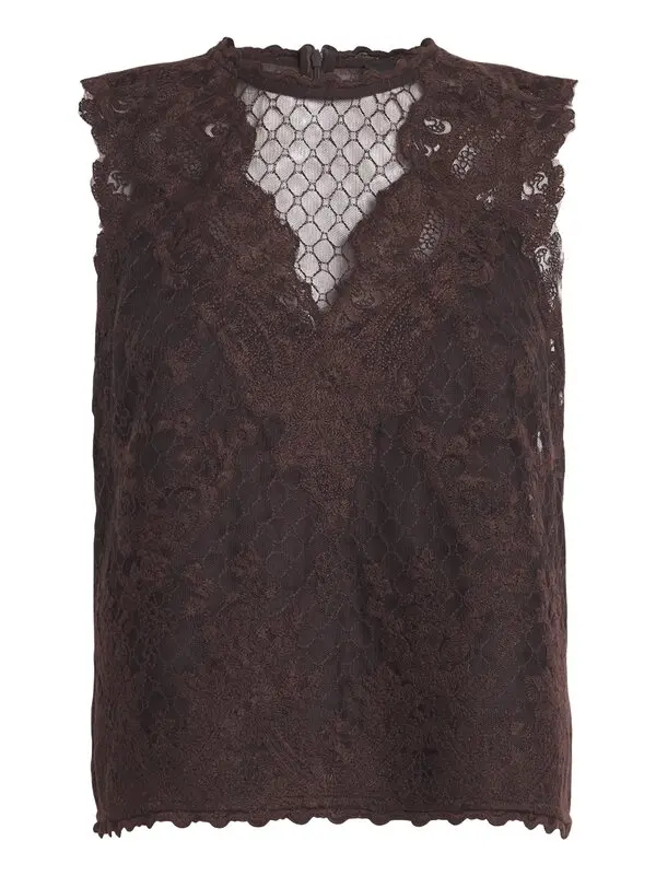 ME+EM Lace Sleeveless Top With Cami - Brown