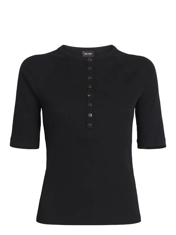 ME+EM Stretch-organic Cotton Slim Henley Top - Black