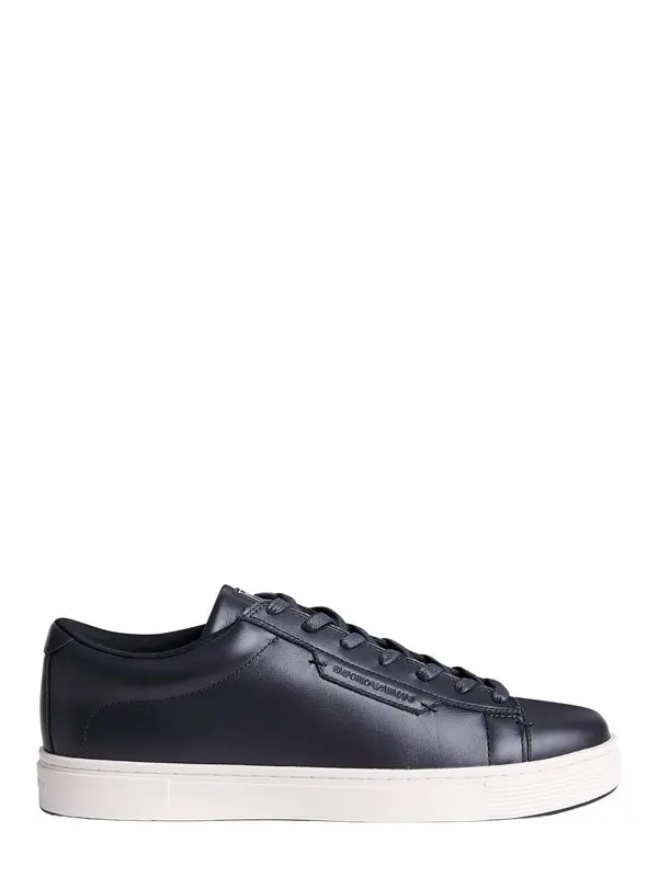 Emporio Armani Embossed Logo Leather Sneakers - Blue