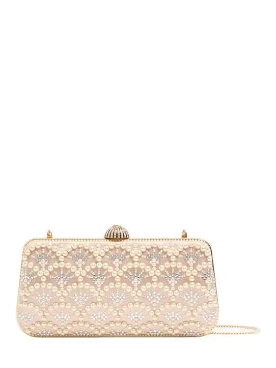 Valentino Garavani Carry Secrets Satin Minaudiere With Pearls And Rhinestones - Skin/crystal