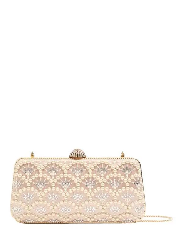 Valentino Garavani Carry Secrets Satin Minaudiere With Pearls And Rhinestones - Skin/crystal