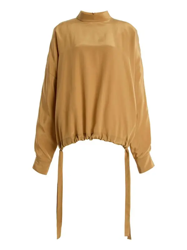 KATE HUNDLEY Kimono Sleeve Silk Top - Tan